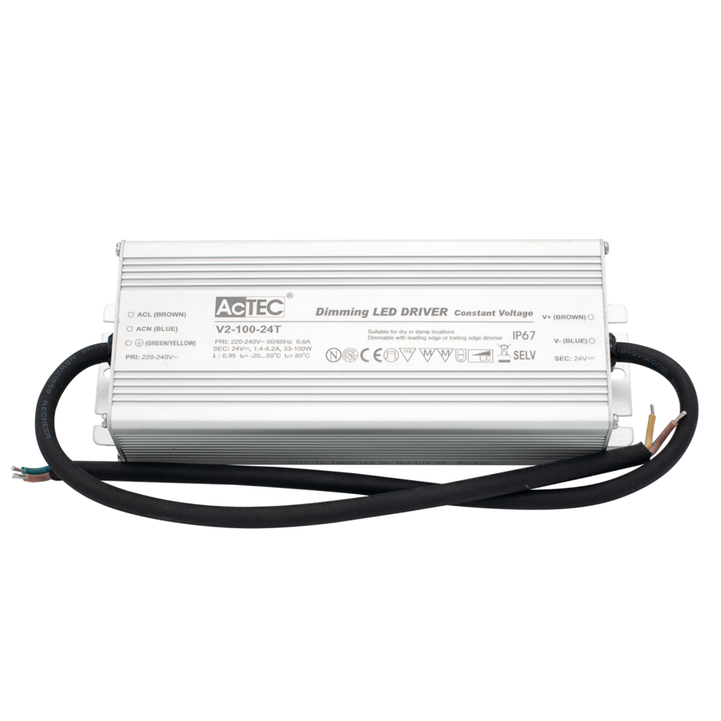 AcTec LED-driver 24V 100W IP67, fasekutt | Inlys
